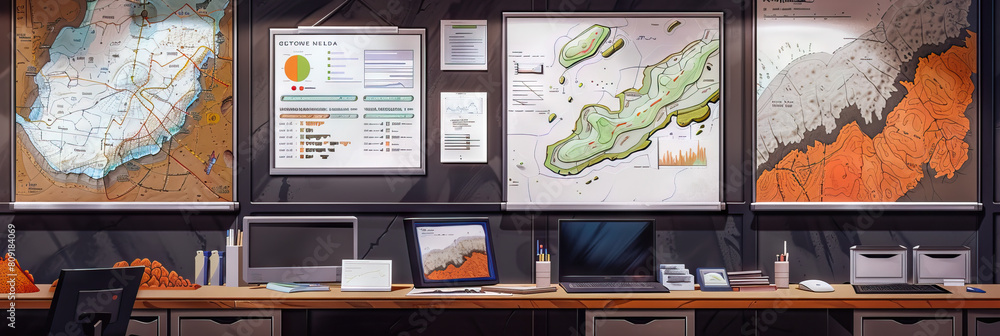 Geologist's Wall: Displaying geological maps, rock samples, and a ...