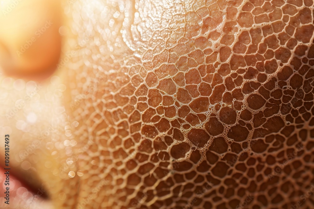 Detailed view of skin with intricate pattern and warm lighting, A close ...