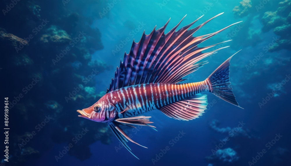 Ikan marlin besar di lautan biru, pemandangan hewan lautan yang memukau ...