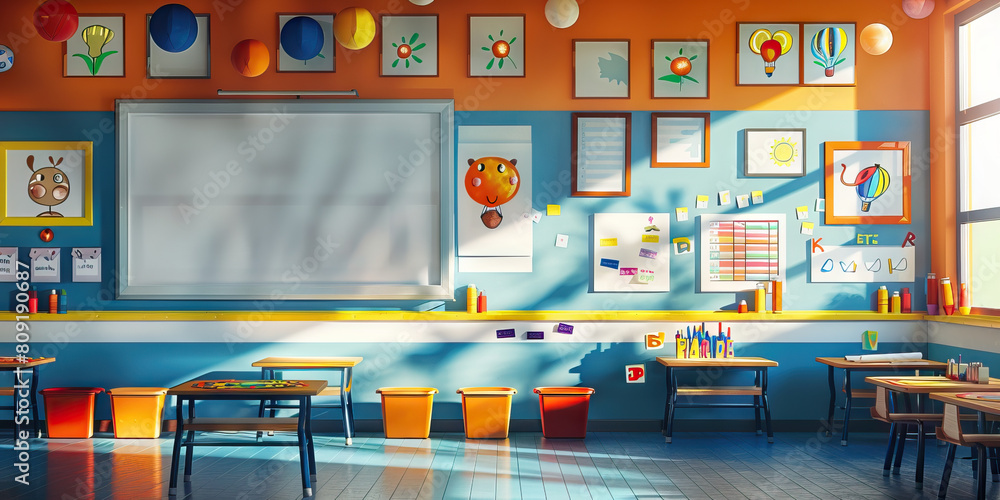 Teacher's Classroom Wall: Decorated with educational posters, student ...