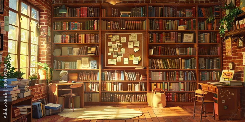 Writer's Study Wall: Filled with bookshelves stacked with books, a ...