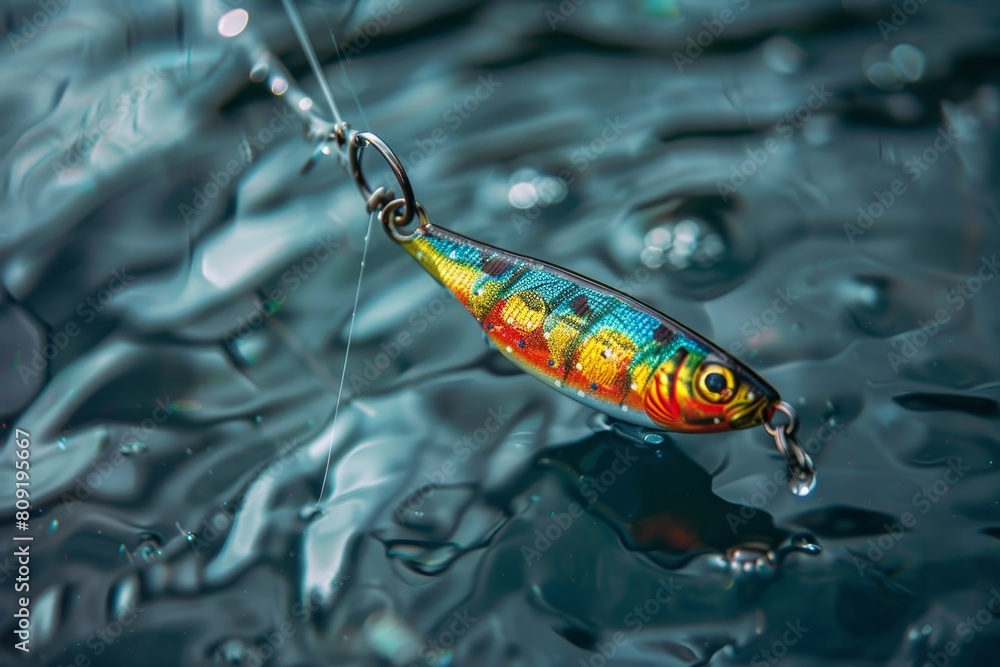Colorful fishing lure floating on a body of water, attracting fish with ...