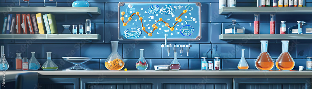 Molecular Biologist's Lab Wall: Featuring DNA structure models, cell ...