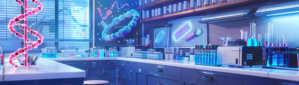 Molecular Biologist's Lab Wall: Featuring DNA structure models, cell ...