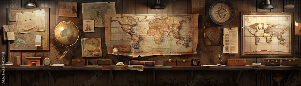 Archaeologist's Dig Site Wall: Adorned with excavation maps, artifact ...