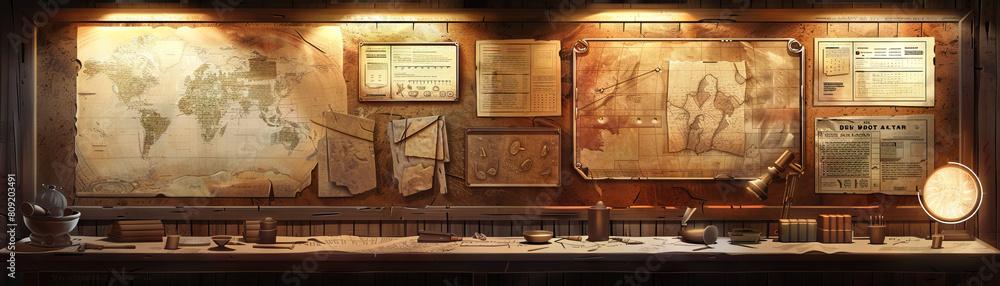 Archaeologist's Dig Site Wall: Adorned with excavation maps, artifact ...