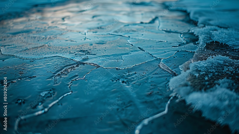 Jagged cracks dissect the surface of blue ice, creating a dramatic ...