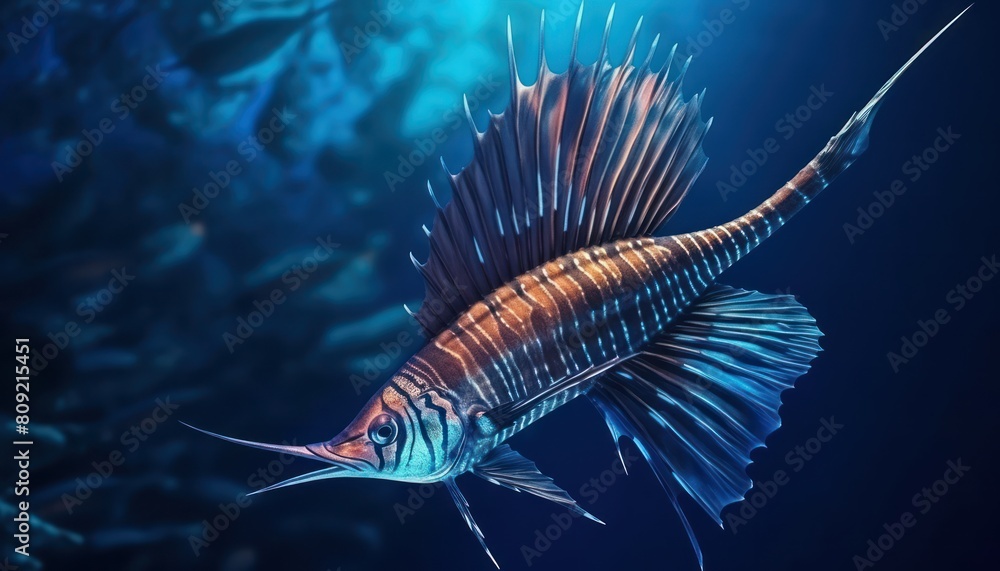 Ikan marlin besar di lautan biru, pemandangan hewan lautan yang memukau ...