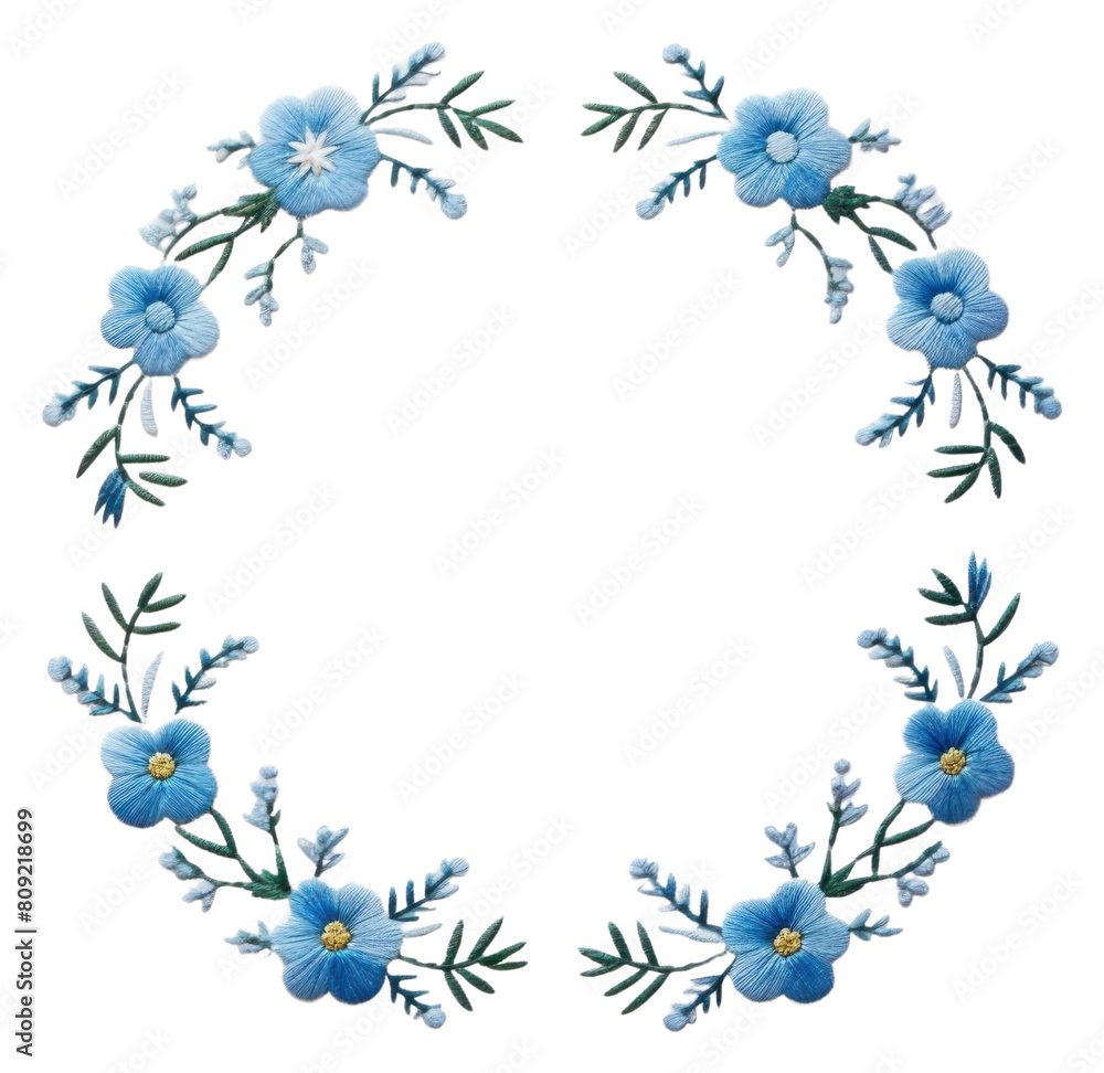 PNG Little Blue flower circle border pattern embroidery porcelain Stock ...