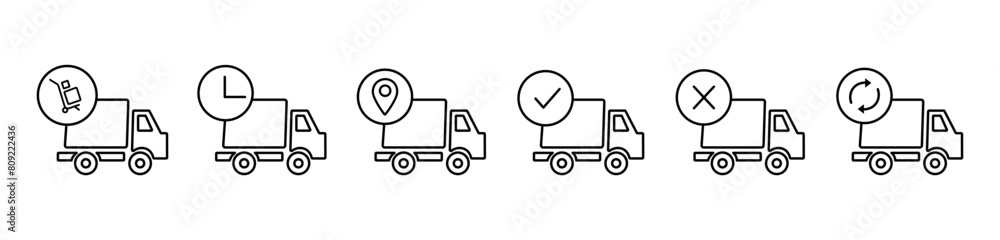 Delivery Service Truck icon set in linear style. Logistics freight ...