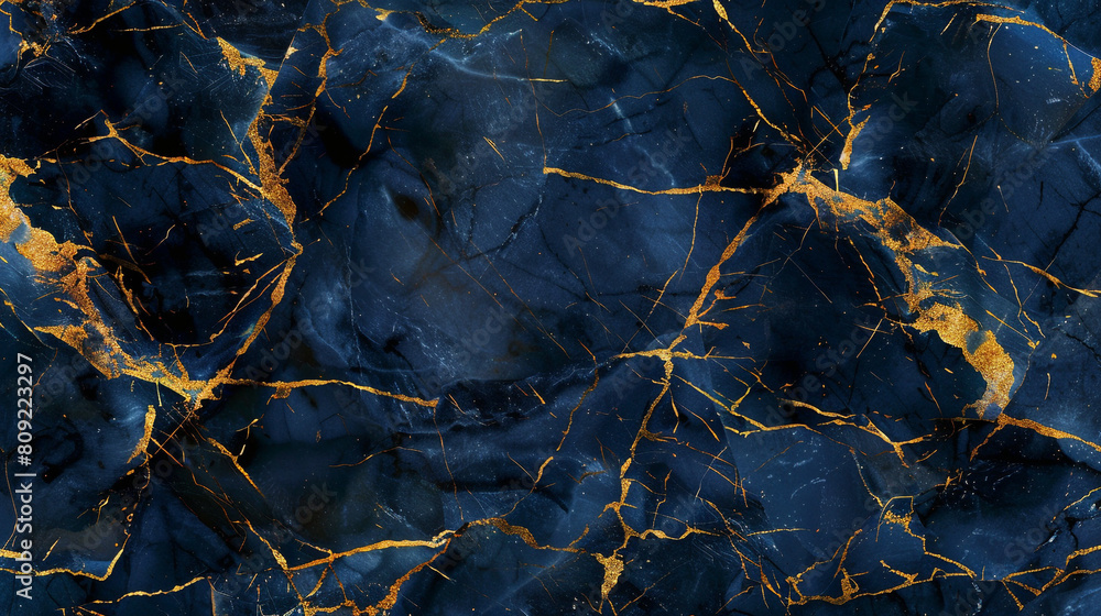 Vivid indigo midnight black marble background with golden streaks ...
