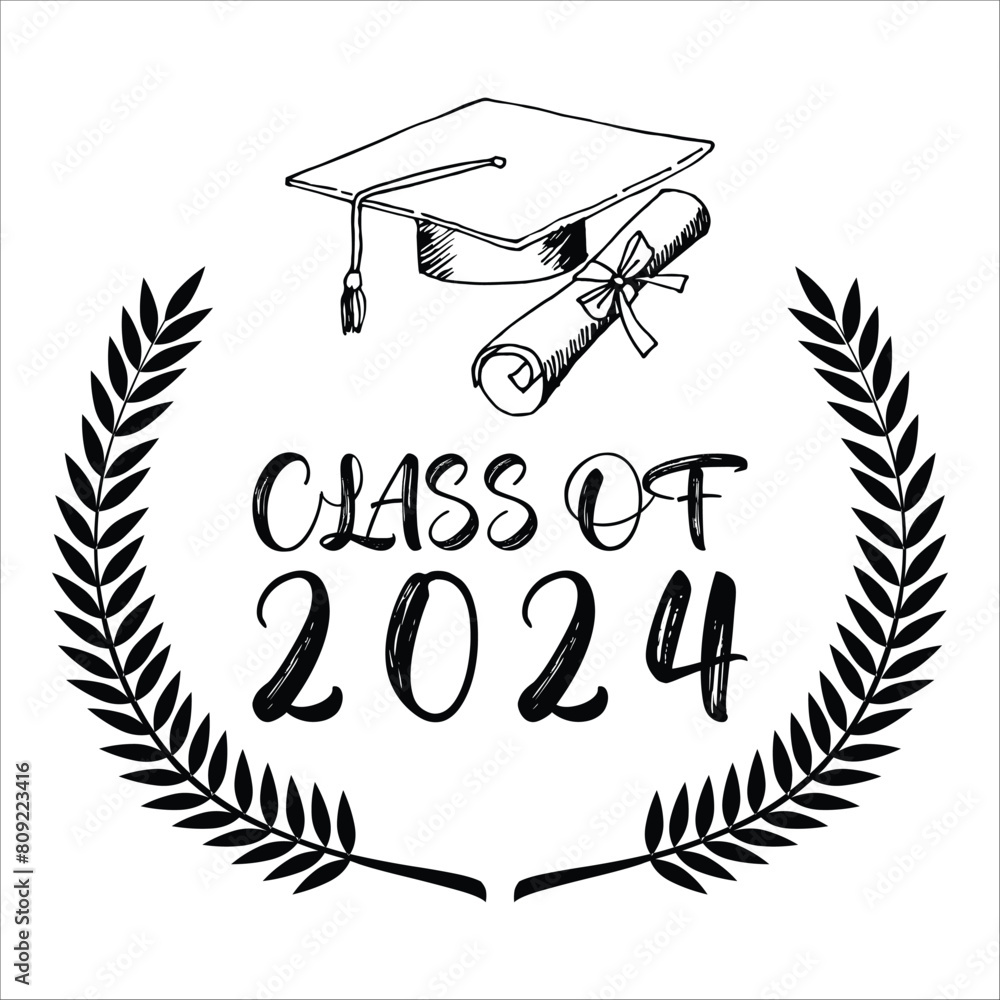 Senior class of 2024 year, happy graduation laurel wreath gold emblem ...