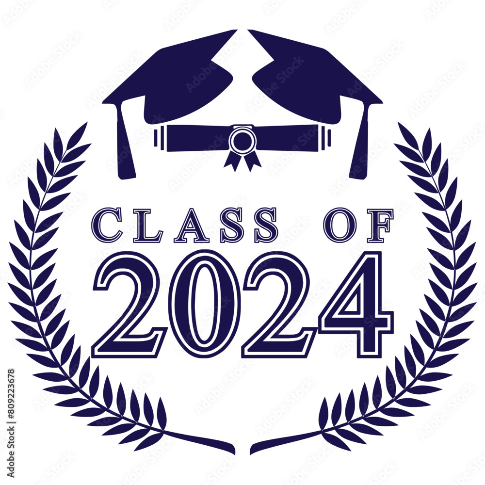 Senior class of 2024 year, happy graduation laurel wreath gold emblem ...