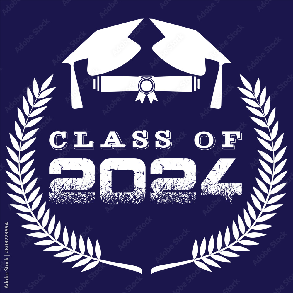 Senior class of 2024 year, happy graduation laurel wreath gold emblem ...