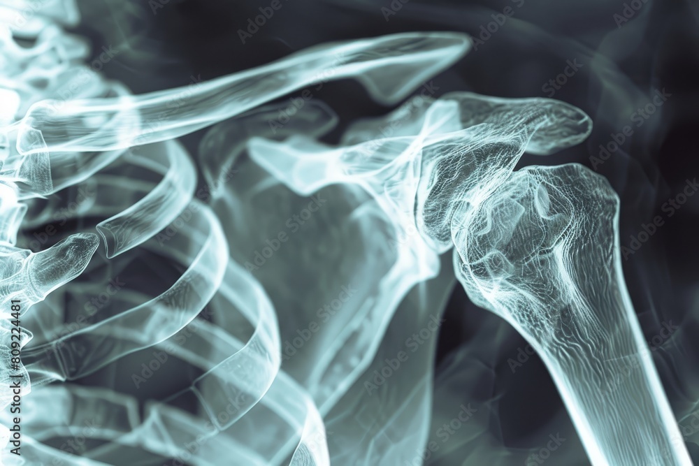 Foto de X-ray showing the bones and structure of the shoulder area with ...