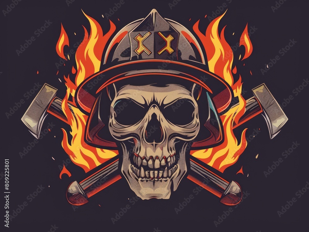 Flaming Firefighter Skull with Crossed Axes - Logo and Mascot Design ...