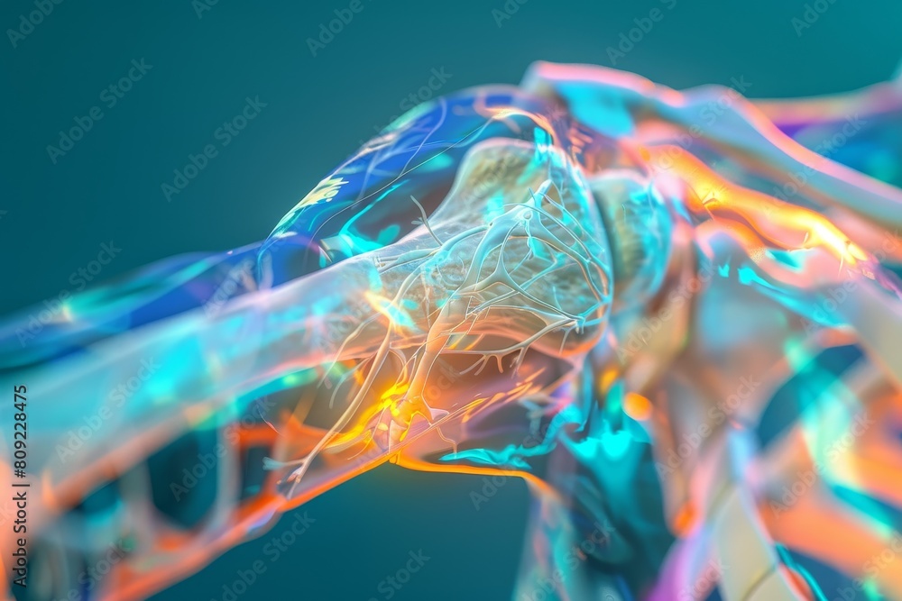 Digital representation of human body showing connective tissues, A ...