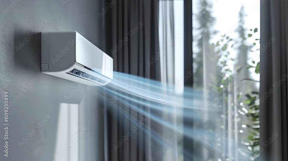 Smart home air conditioning unit on wall, interior setting. Modern ...