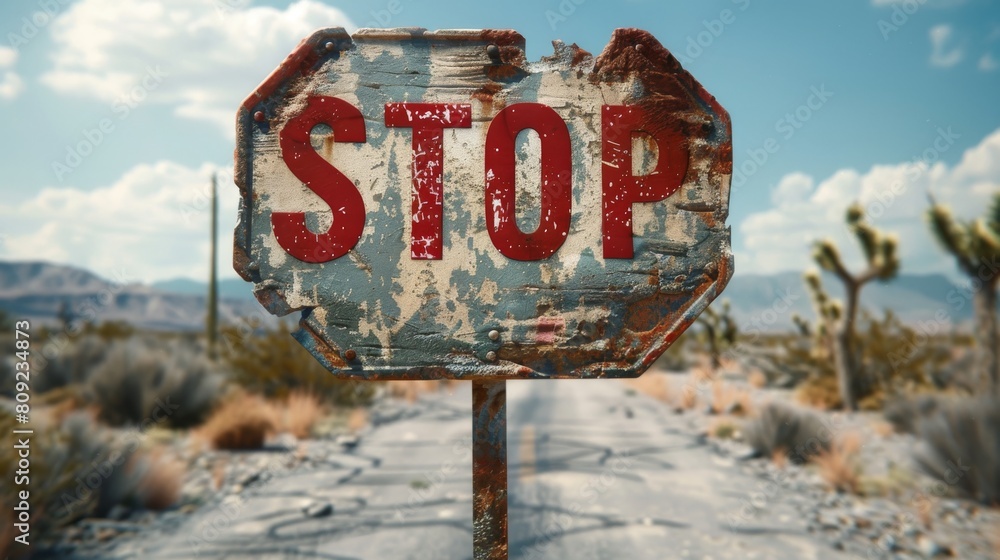 Rusty stop sign in desert landscape. Travel and adventure concept with ...