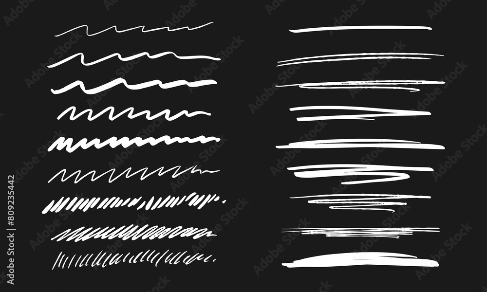 Underlining and scribbling. Collection of eighteen randomly drawn white ...