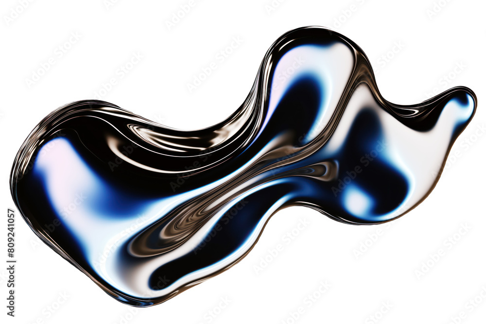 Isolated abstract melted liquid chrome metal in organic shapes, Wavy ...