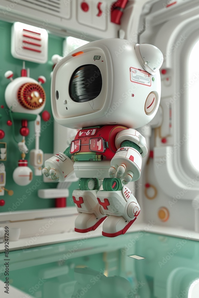 Futuristic home interior, floating robot doing chores, sleek white ...