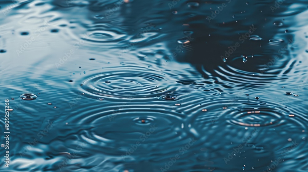 rain pattern on the water surface, with raindrops creating delicate ...