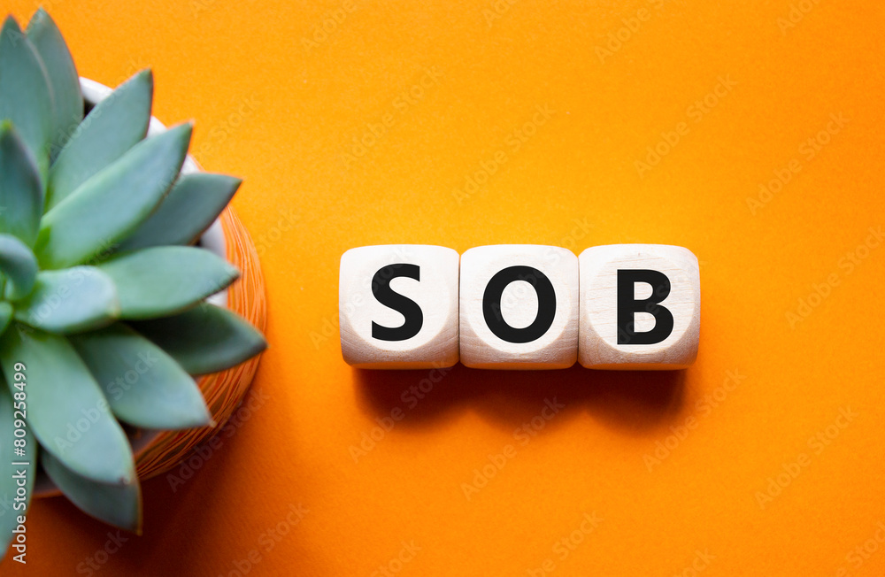 SOB - Shortness of breath symbol. Wooden cubes with words SOB ...