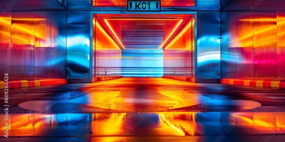 Circular road signs with exit numbers and metal reflection in ...