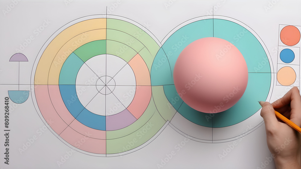 Pastel colored circular sphere, geometric graphic diagram that can be ...