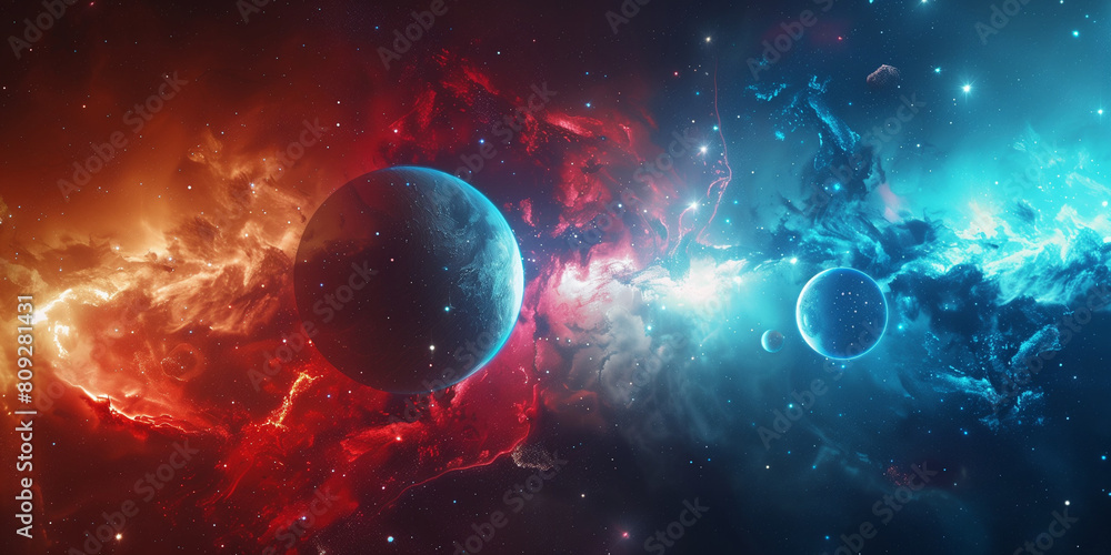 Space concept background. Sci-fi fantastic cosmic horizontal poster ...