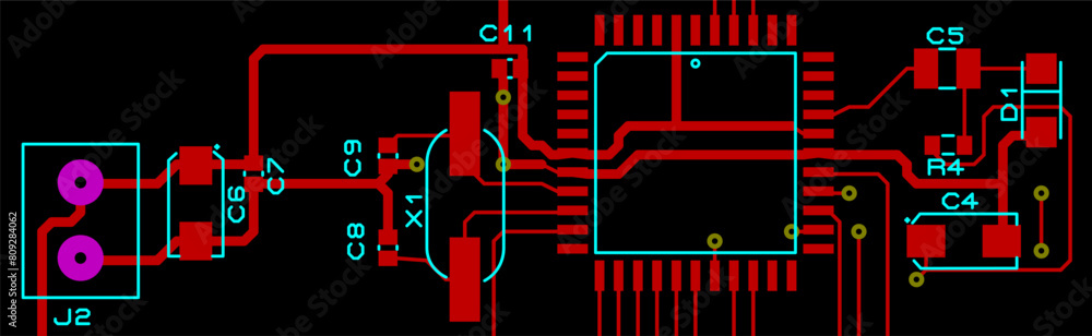 Vector printed circuit board of electronic device with components of ...