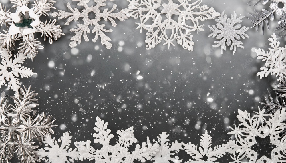 isolated white silver snowflakes frame overlay on a transparent ...
