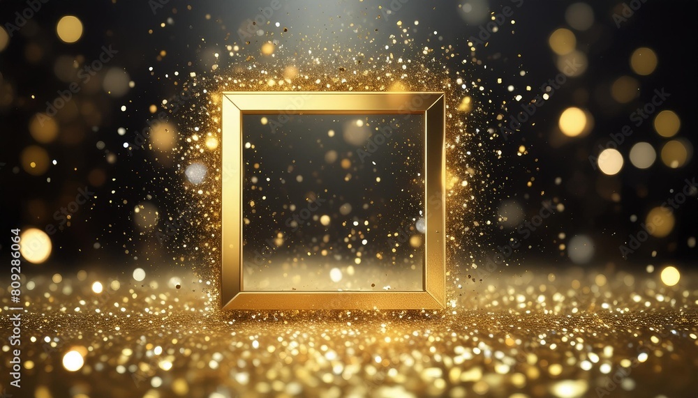 gold square sparkle frame with gold glitter Stock Photo | Adobe Stock