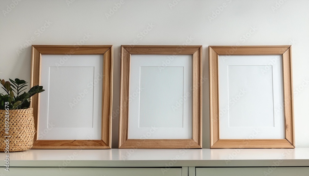 three large wooden frame mockups in sizes 50x70 20x28 a3 a4 displayed ...