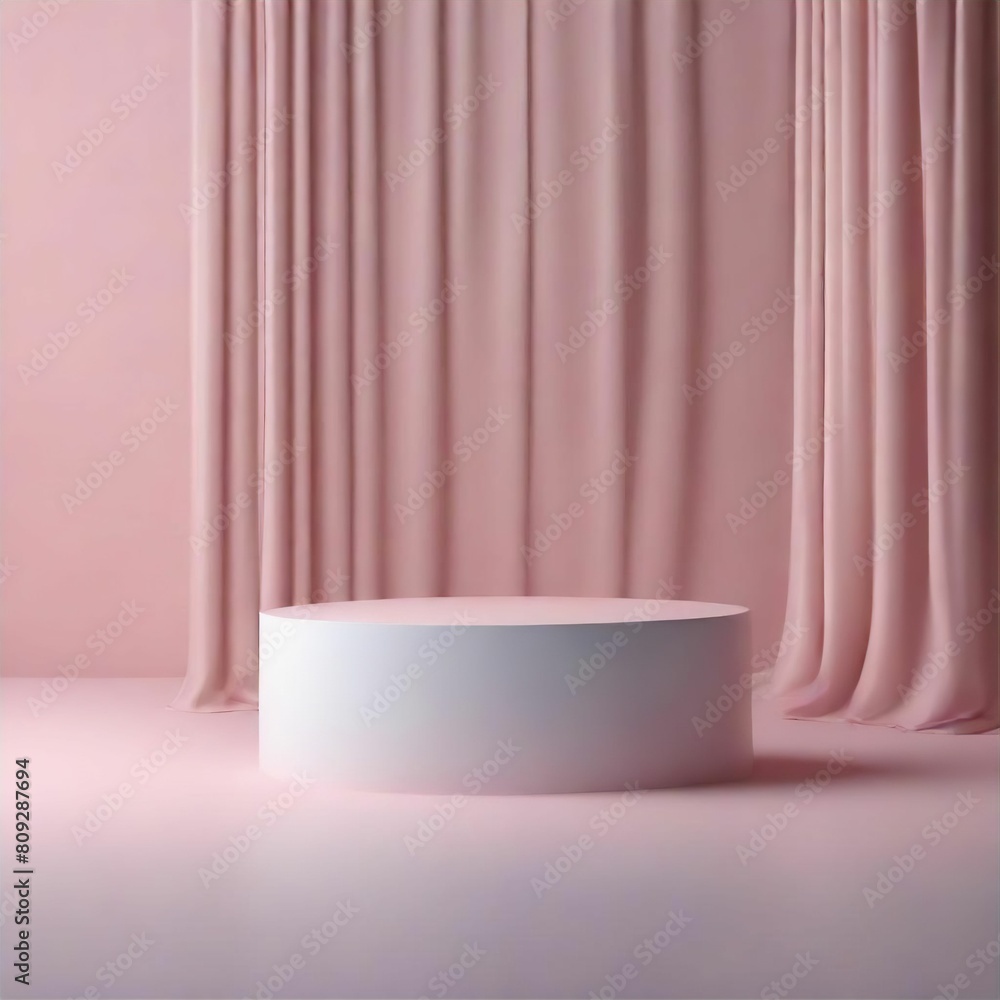 3d render abstract platform podium on water and waving curtains ...