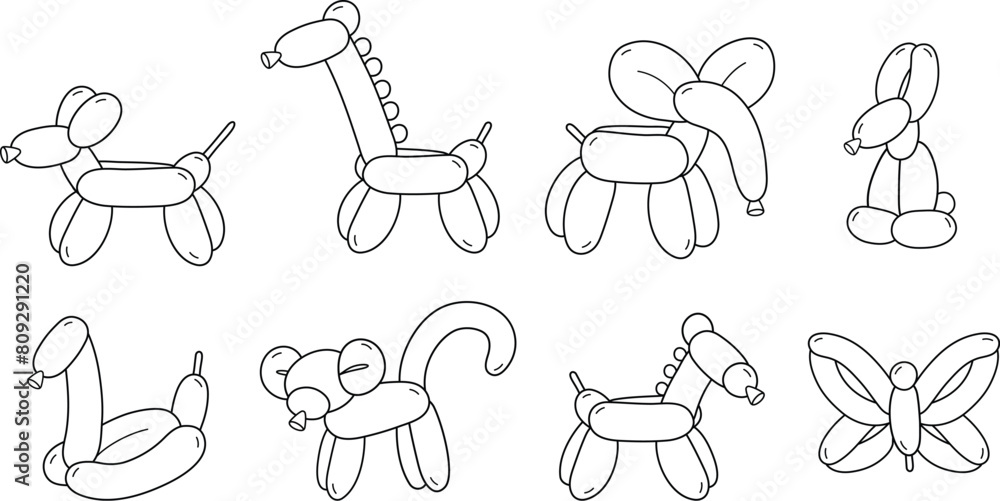 Balloon Animals Outlines for a Party Clipart Set - Dog, Giraffe ...