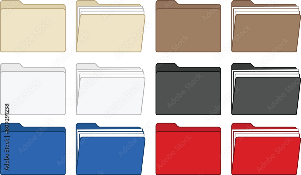 Color File Folder Icon Clipart Set - with Empty and Full of Paper ...