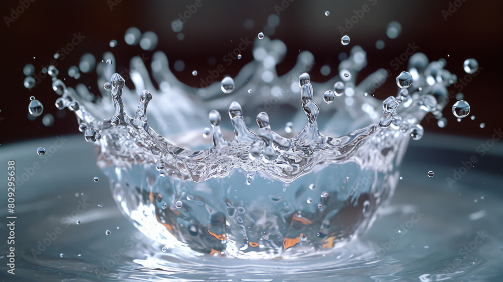 In a dynamic explosion, a water splash emanates from a thrown stone ...