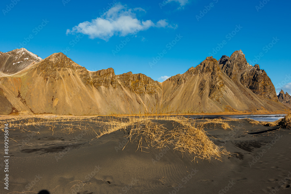 Vestrahorn rocky mountains in iceland, stokksnes beach forming ...