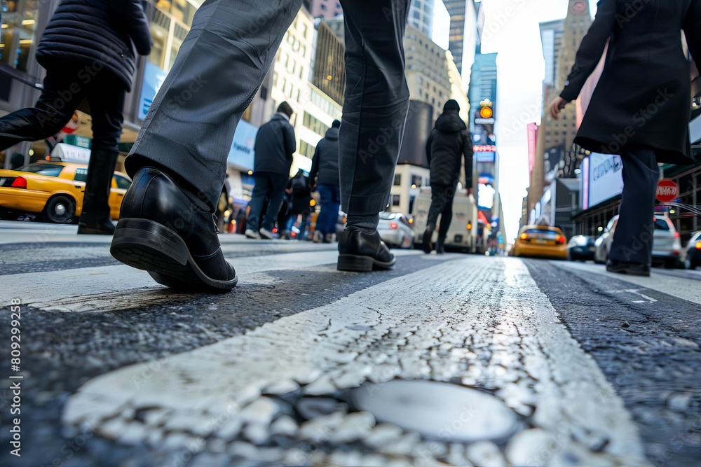 commuters feet crossing busy pedestrian crosswalk in new york city ...