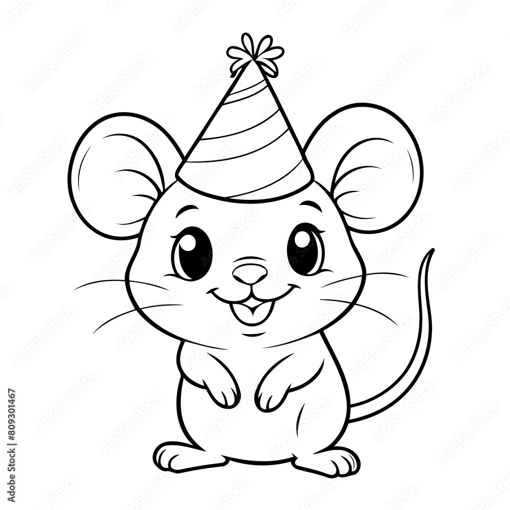 Simple vector illustration of mouse drawing for kids colouring activity ...