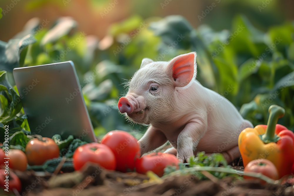 Funny and adorable internet meme of a tiny pig working on a computer in ...