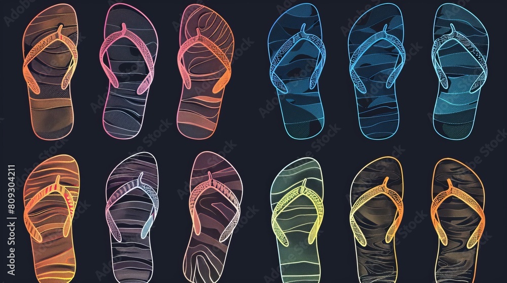 A detailed outline vector doodle illustration of flip-flop sandals ...