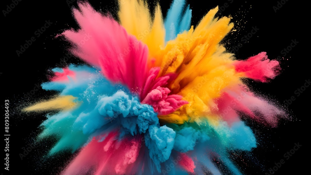 close-up of an explosion of colored powder just moments after ignition ...
