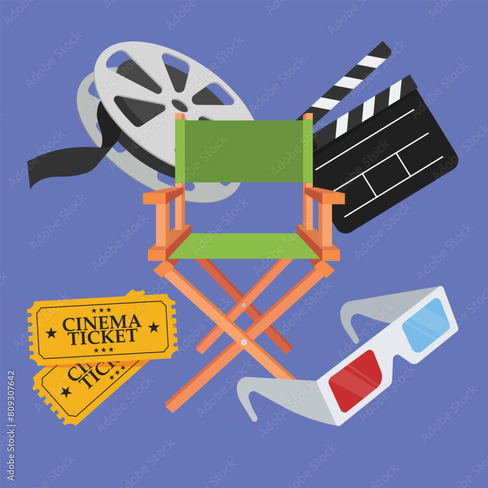 Cinema movie set vector icons. cinema film director objects ...