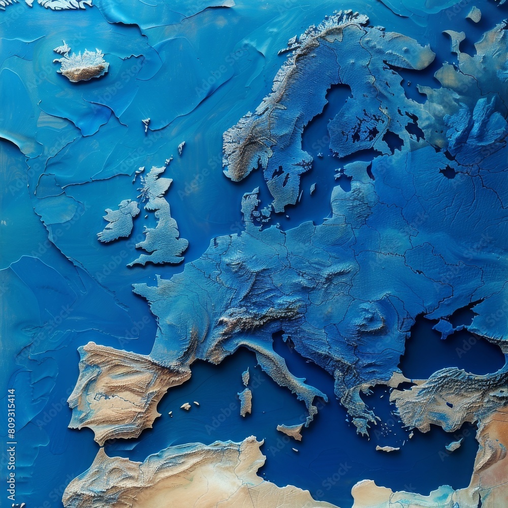 Topographic map of Europe created in a layered paper cut style with ...