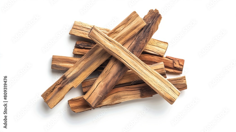 Isolated sandalwood sticks presented in a top view on a white ...