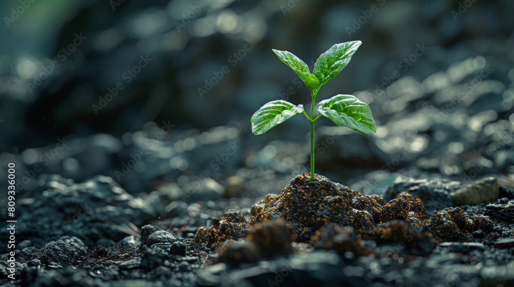 Tree sprout, growth and soil in nature for sustainability, seedling or ...