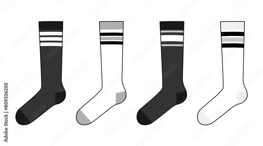 Skater socks set with crew length set. Fashion hosiery accessory ...